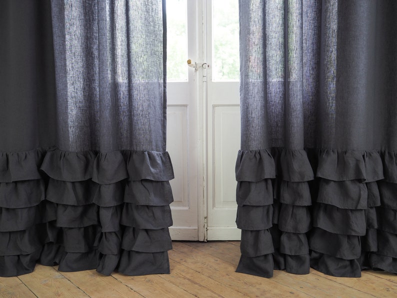 Linen Ruffled Curtain Panel Made of MEDIUM LINEN 160 G/m2. - Etsy