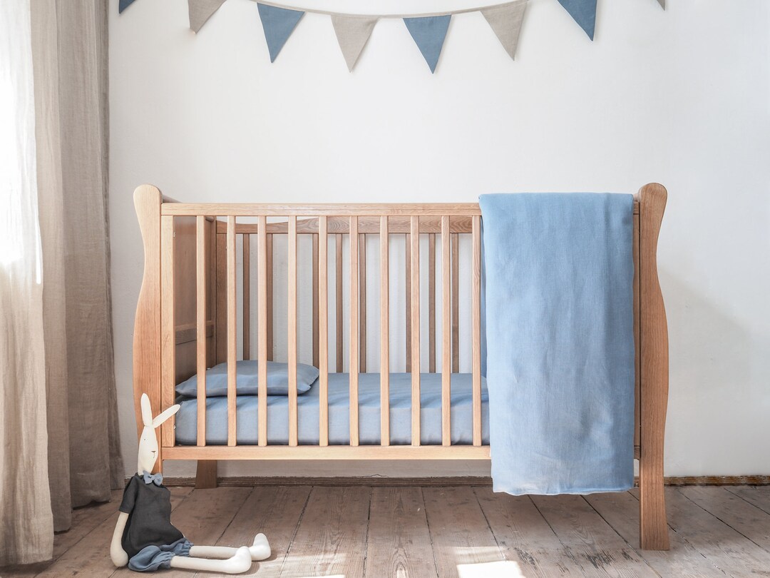 Blue Linen Crib Bedding Set, Nursery Bedding, Breathable Fabric - Etsy