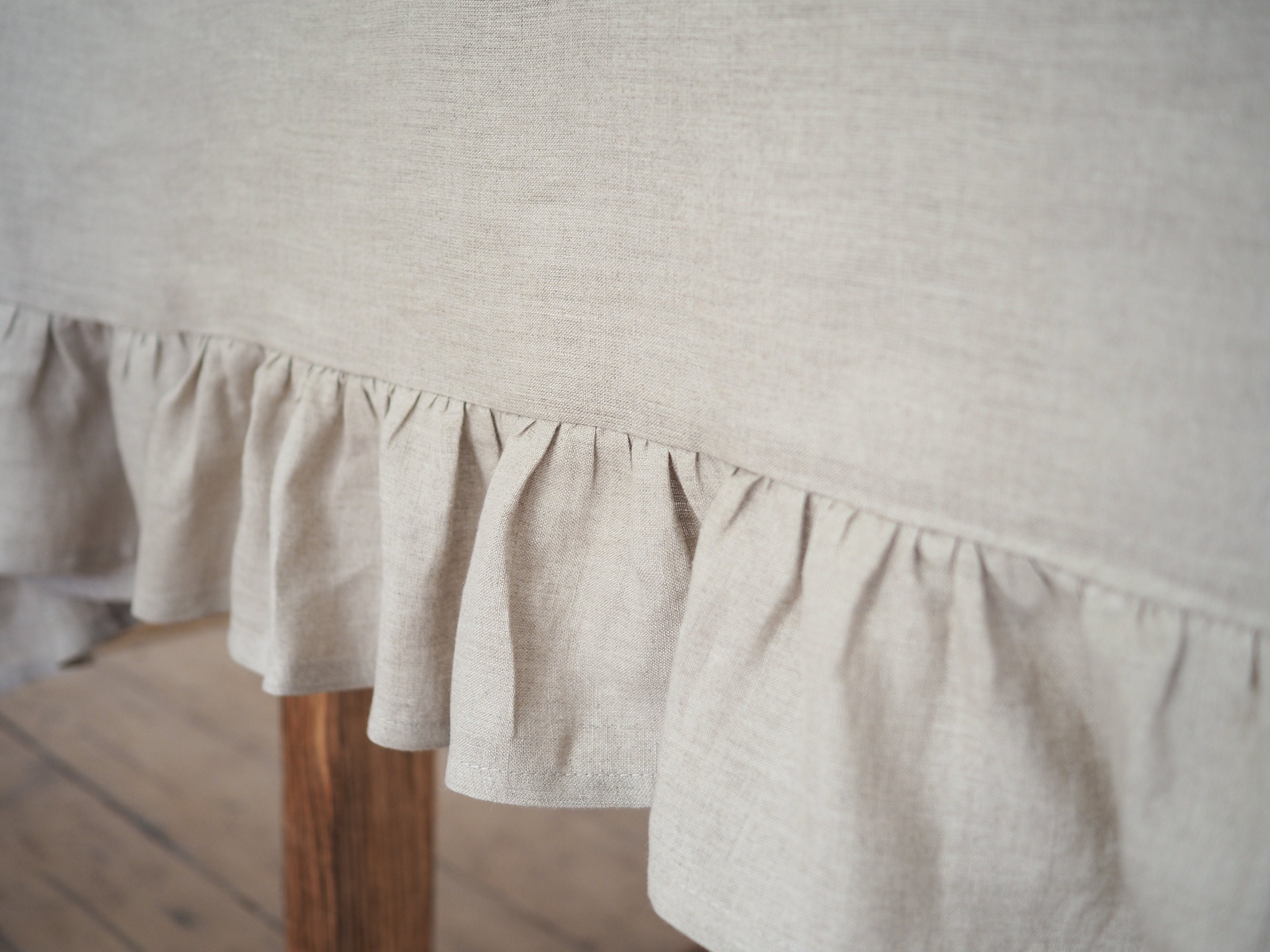Farmhouse-style ruffled linen tablecloth. Stonewashed European | Etsy