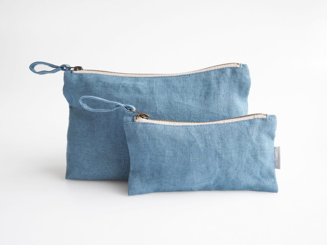 Linen Makeup Storage. Handmade Linen Makeup Bag in Dusty Blue Color. - Etsy