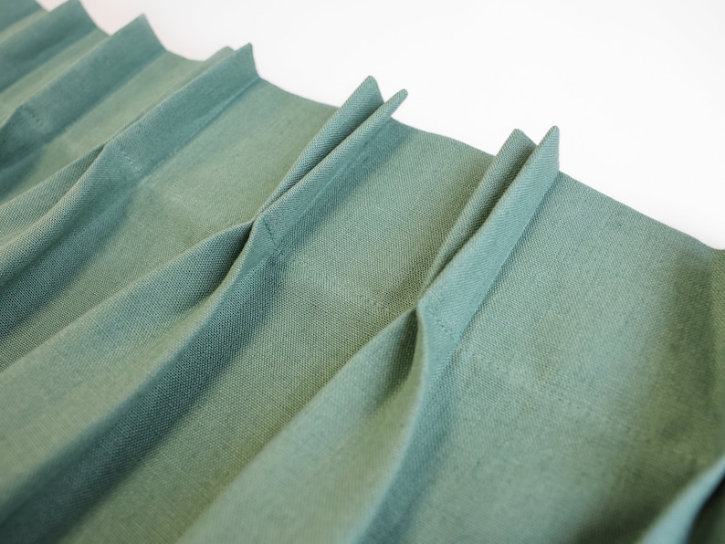 Eucalyptus Green Heavy Linen Curtain, French Pleat, Double Pinch Pleat ...