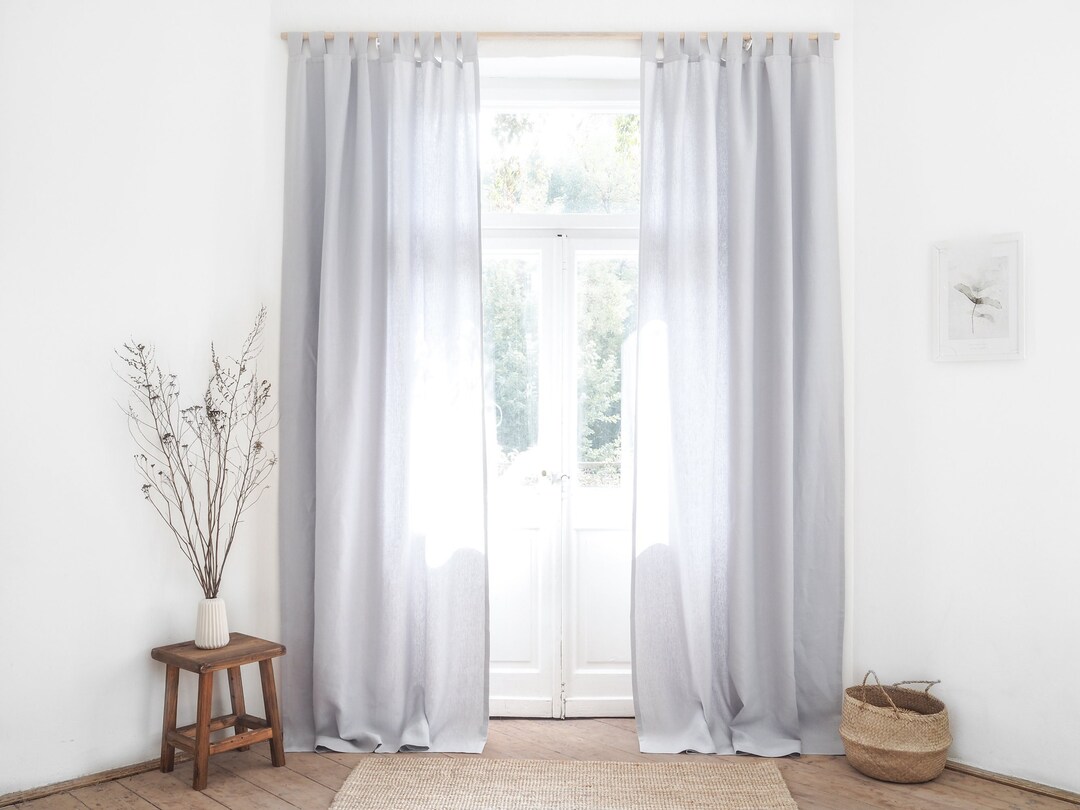Light Gray Heavy Linen Curtain Panel, Tab Top Stonewashed Drape, 280 G ...