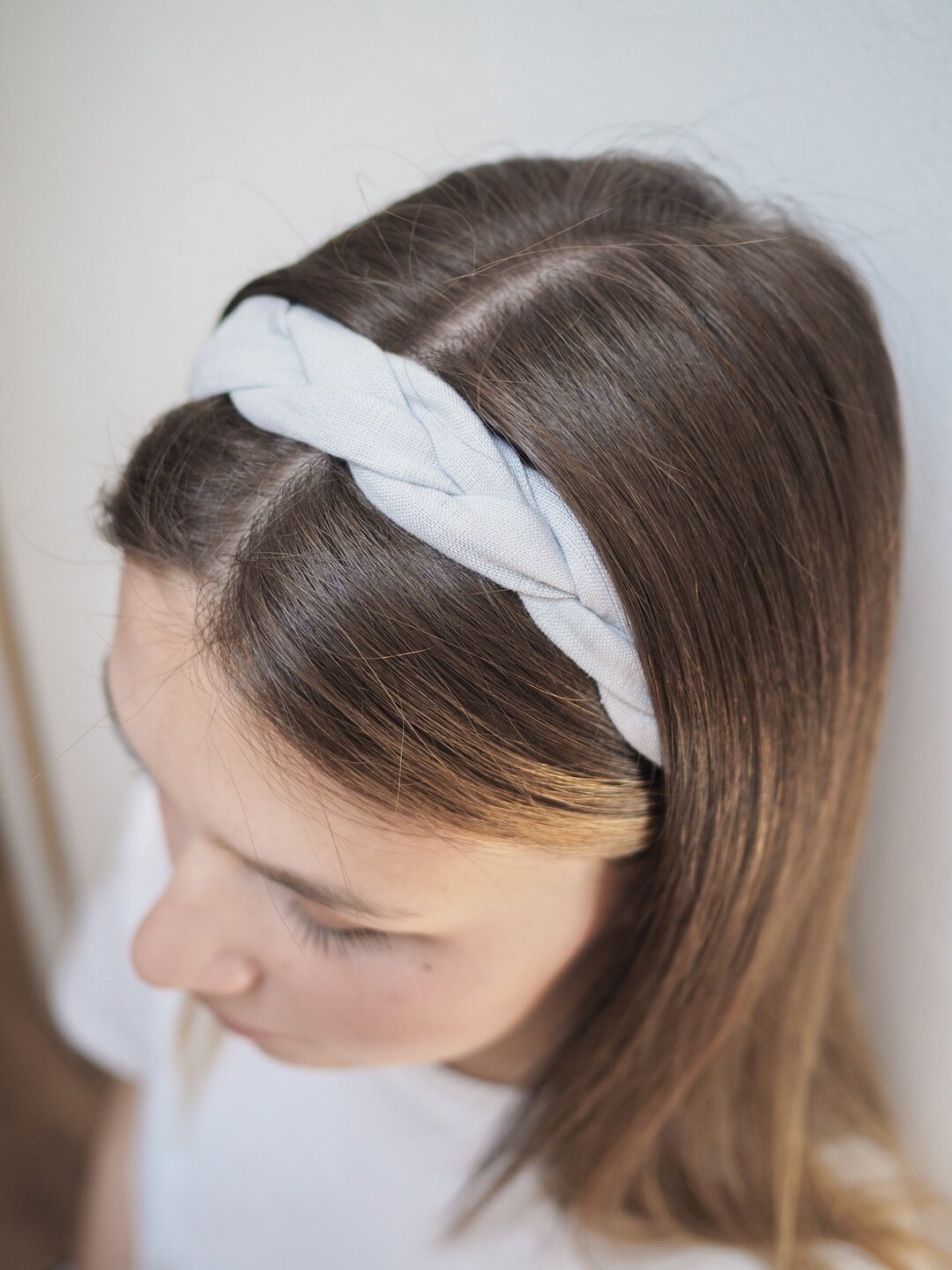 Light Gray Boho Linen Headband, Braided Linen Headband, Women’s ...
