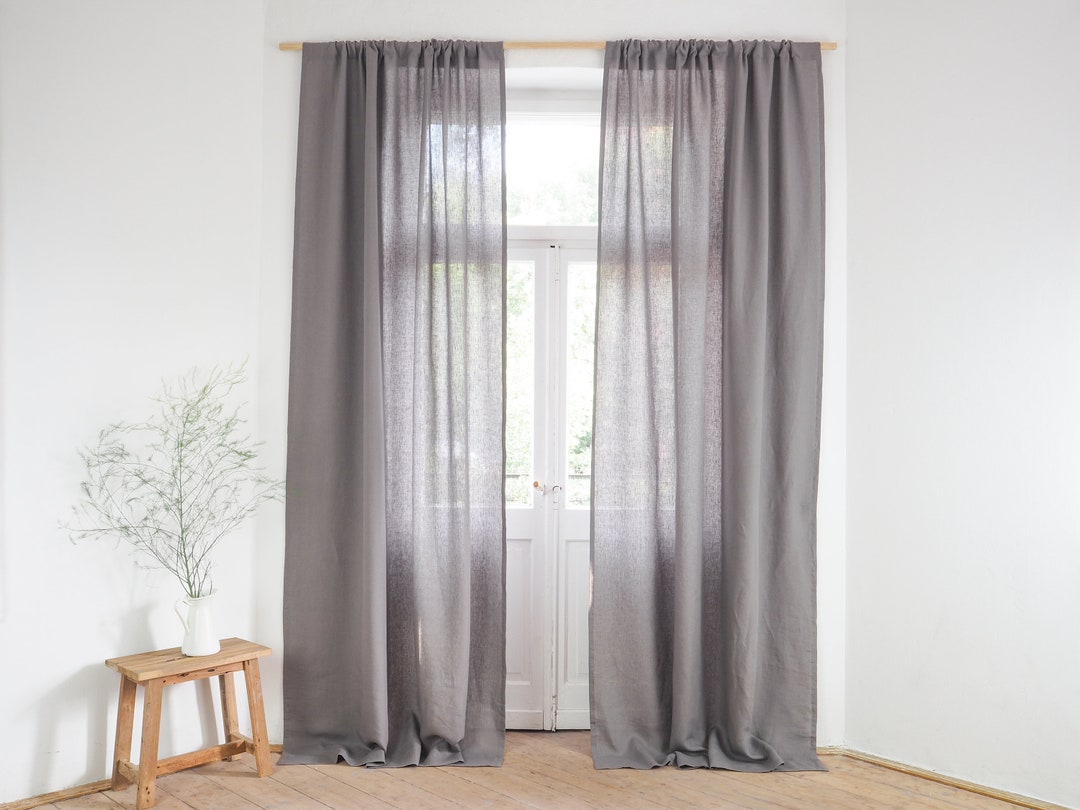 Graue Leinenvorhänge aus MEDIUM LEINEN 160 g/m2. Vorhang mit Tunnel aus ...