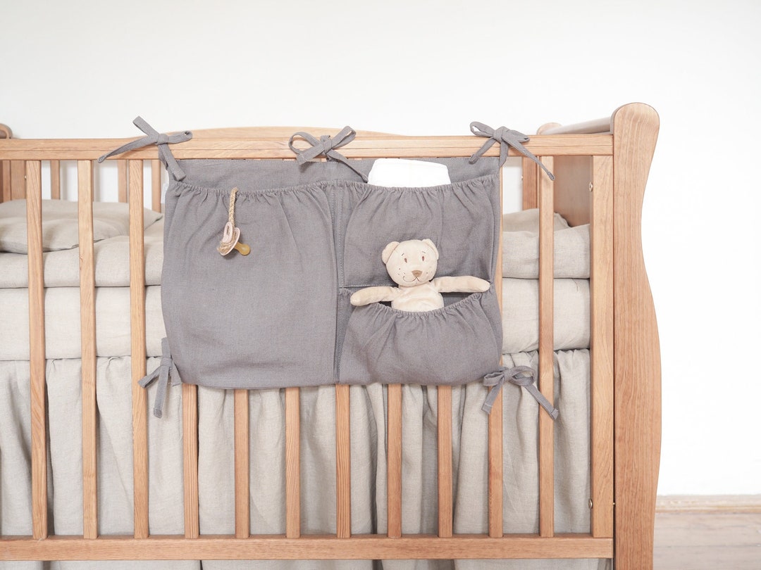 Linen Crib Organizer: True Gray Nursery Storage Pocket - Etsy