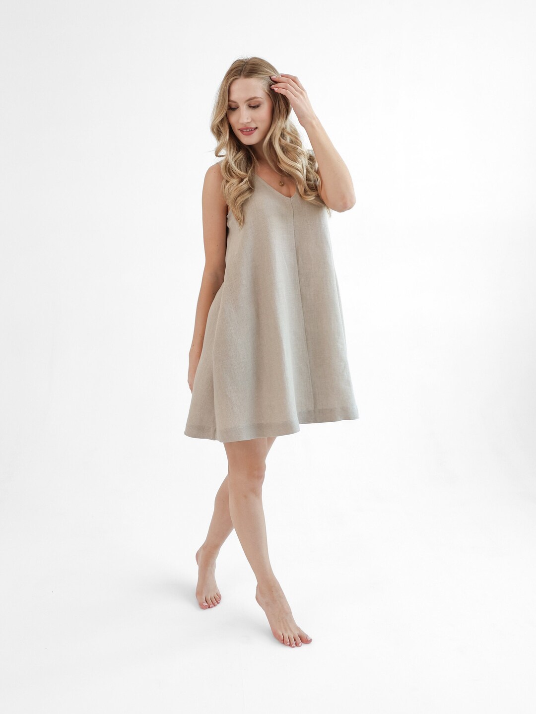 Linen Mini Dress in Natural Linen Color. Linen Dress DAHLIA. - Etsy