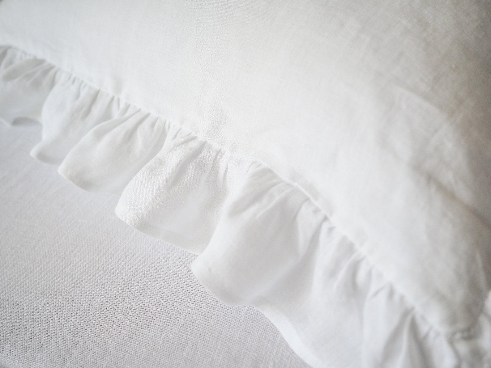 White Ruffled Linen Pillow Cases, Custom Size, Linen Pillow Case With ...