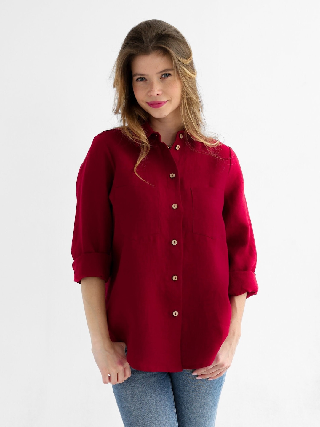 Elegant Linen Shirt Made of 100% Linen in Red Wine Color. Linen Shirt ...