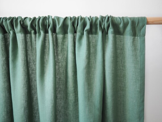 Green Rod Pocket Linen Curtain Panel Made of MEDIUM LINEN / 1 - Etsy