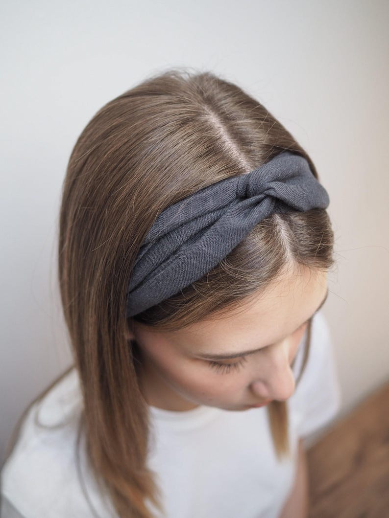 Charcoal Top Knot Linen Headband, Natural Linen Headband With a Knot ...