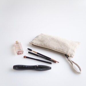 Sustainable Linen Makeup Pouch. Linen Cosmetic Bag in Pure White Color ...