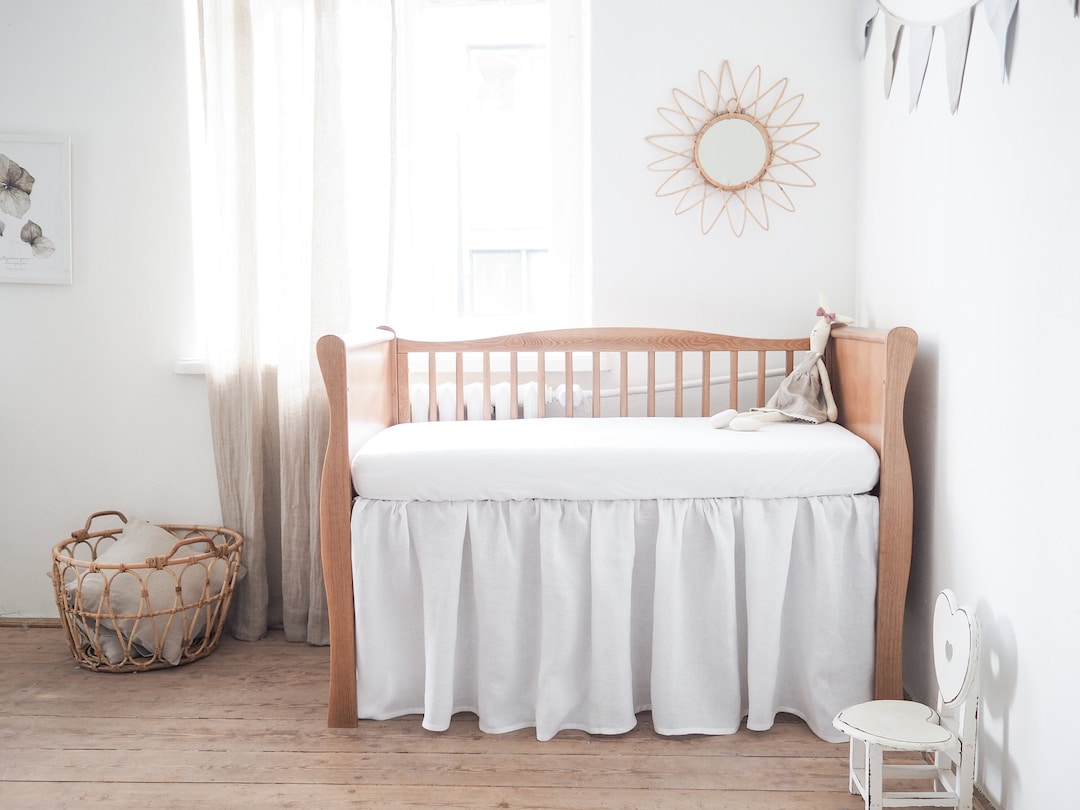 White Linen Ruffled Crib Skirt, Stonewashed Baby Bedding - Etsy