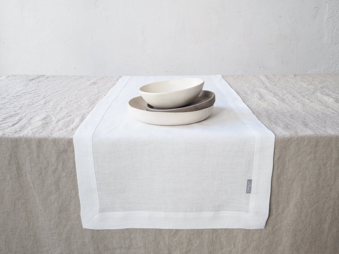 White Linen Table Runner. Stonewashed Linen. Custom Size - Etsy