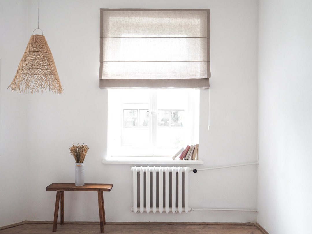 Linen Roman Blind | Medium Linen Custom Roman Shades in Natural Linen ...