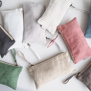Sustainable Linen Makeup Pouch. Linen Cosmetic Bag in Pure White Color ...