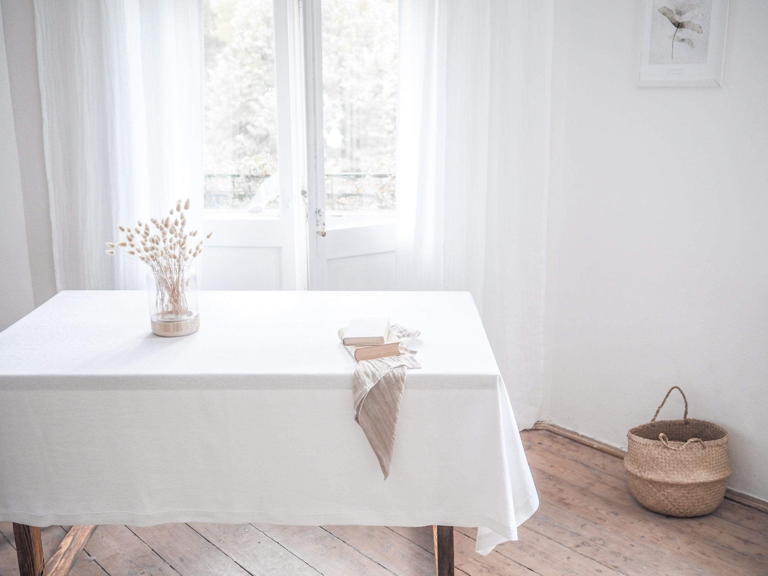 White linen tablecloth. Heavy linen tablecloth. Solid linen | Etsy