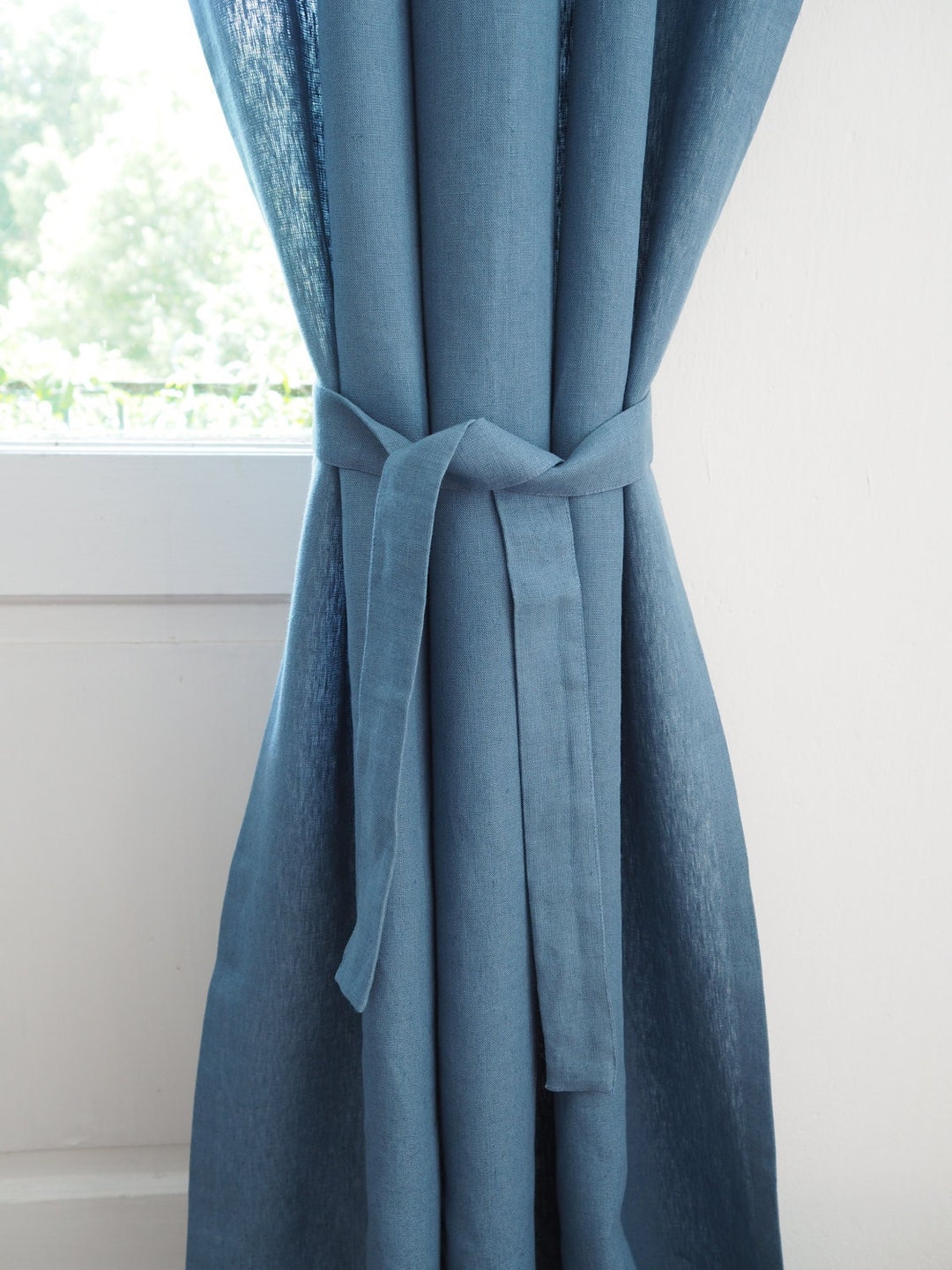 Heavy Linen Curtain Tie Back, Dusty Blue Stonewashed Belt - Etsy