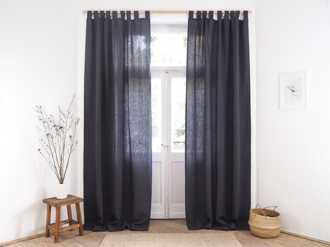 Charcoal Tab Top Heavy Linen (280 G/m2) Curtain Panel Made of ...