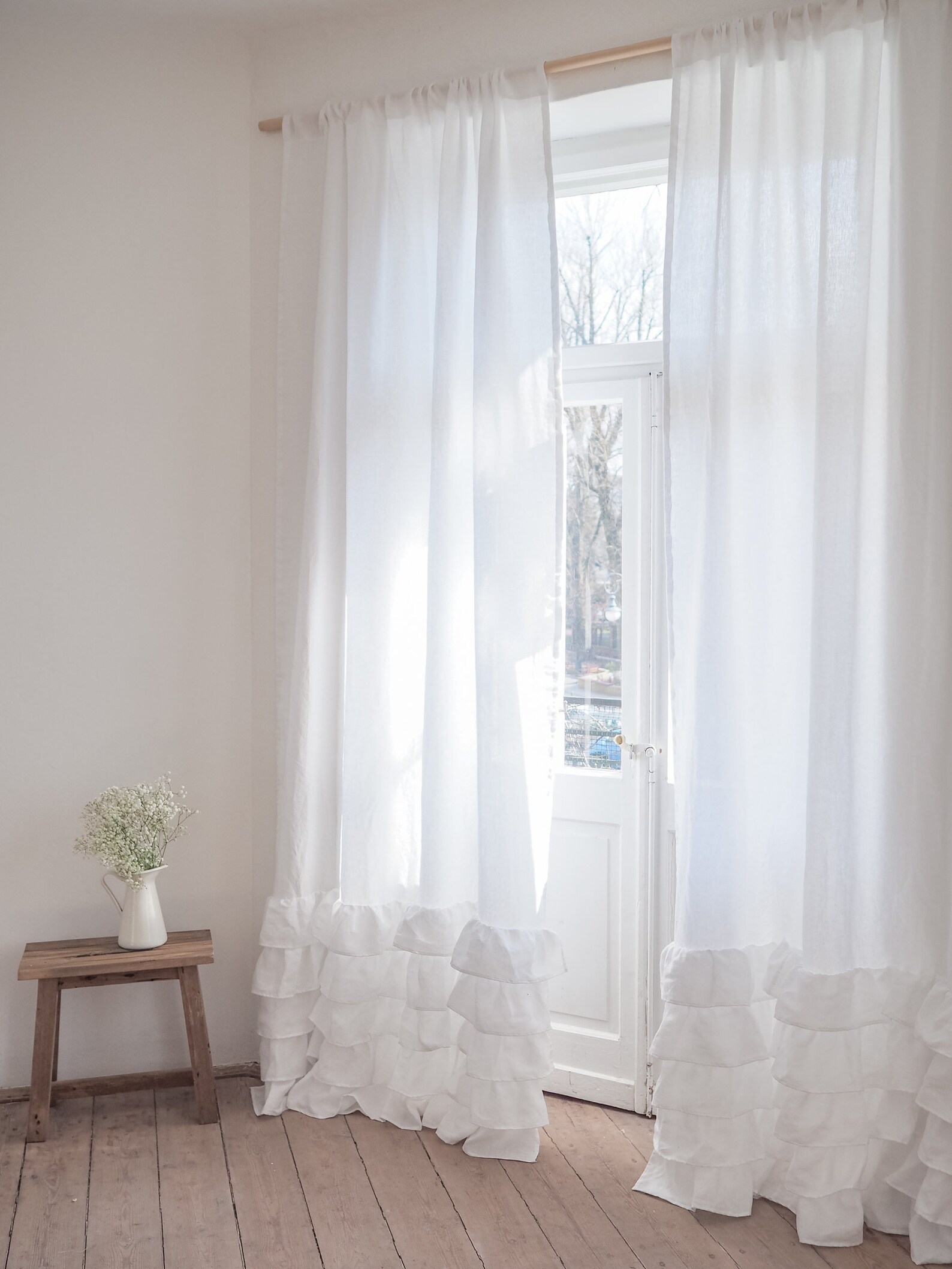 Linen Ruffled Curtain Panel / Curtain Panel With Ruffles / | Etsy