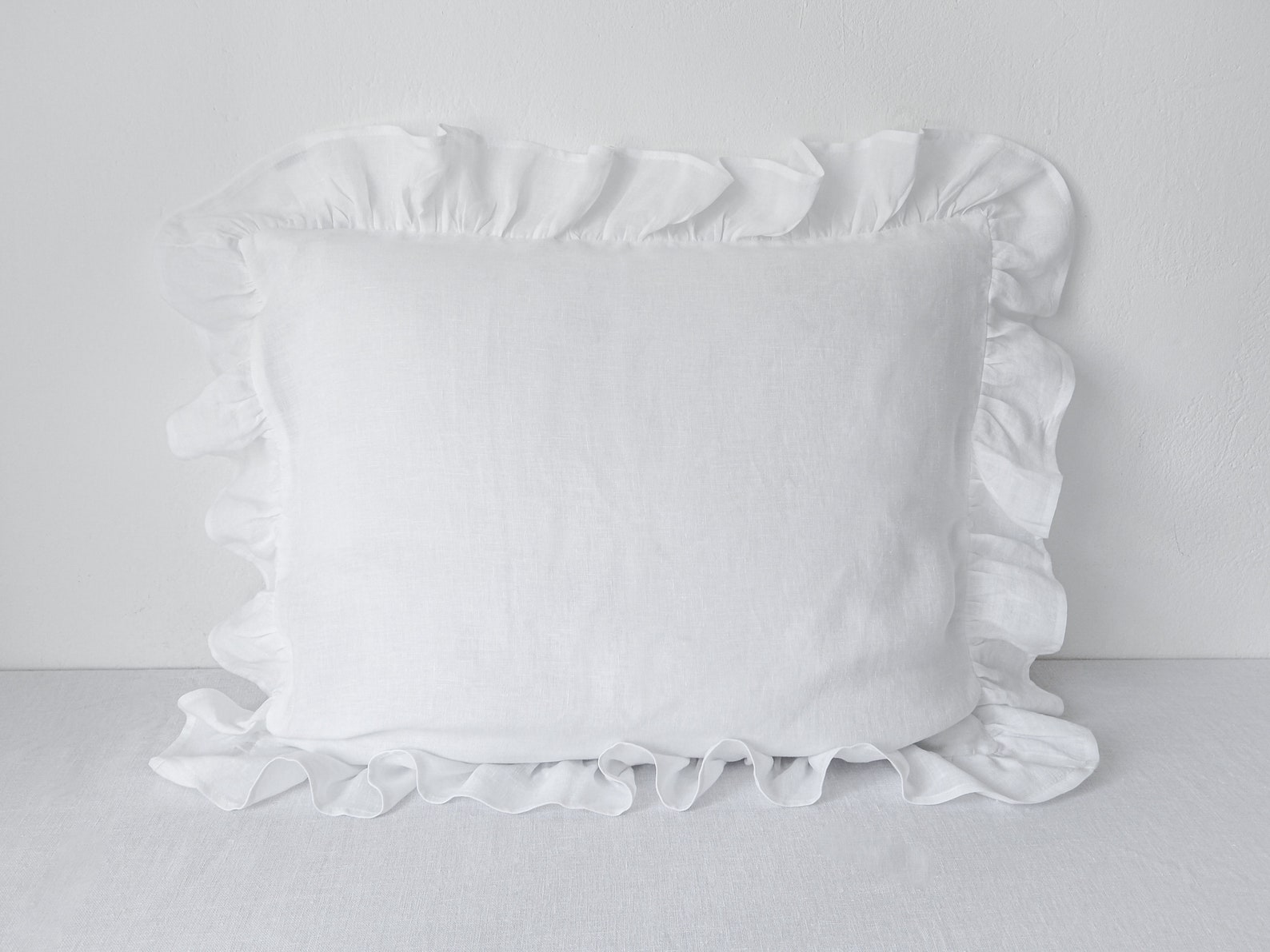 White Ruffled Linen Pillow Cases, Custom Size, Linen Pillow Case With ...