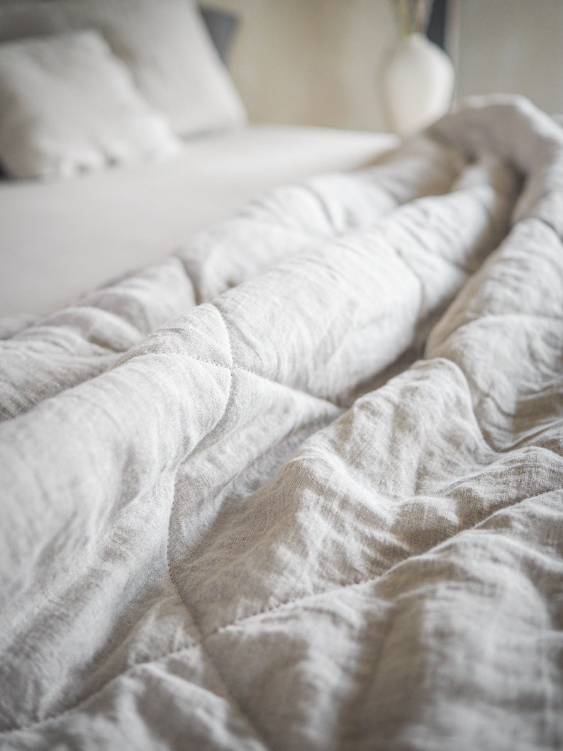 Quilted Linen Blanket With Hemp Filling. Natural Linen Quilt. - Etsy