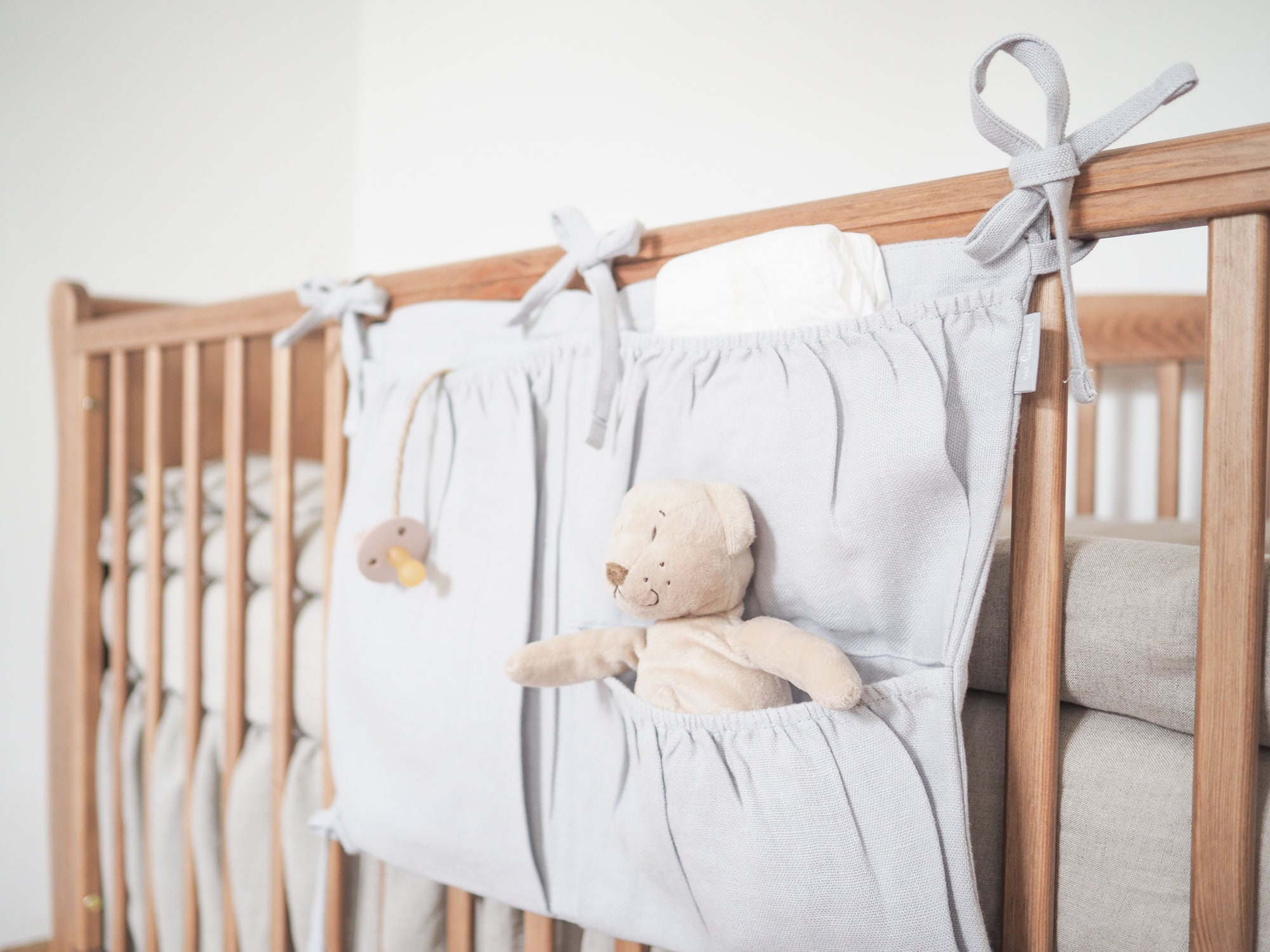 Linen Crib Organizer. Diaper Organizer With Pockets in Light - Etsy