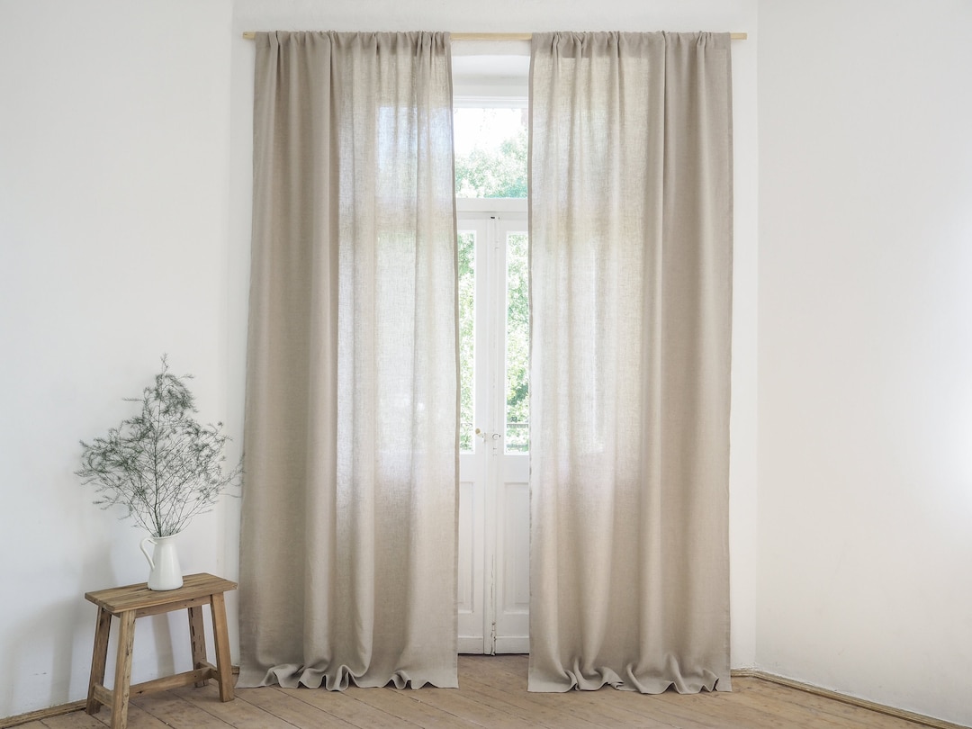 Natural Linen Curtain Panel, Rod Pocket Drapes, Medium Weight (160 G/m2 ...