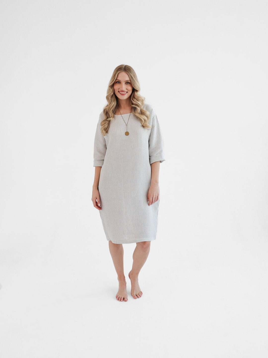 Linen Beach Cover up in Gray Stripes. Linen Dress Peony. - Etsy