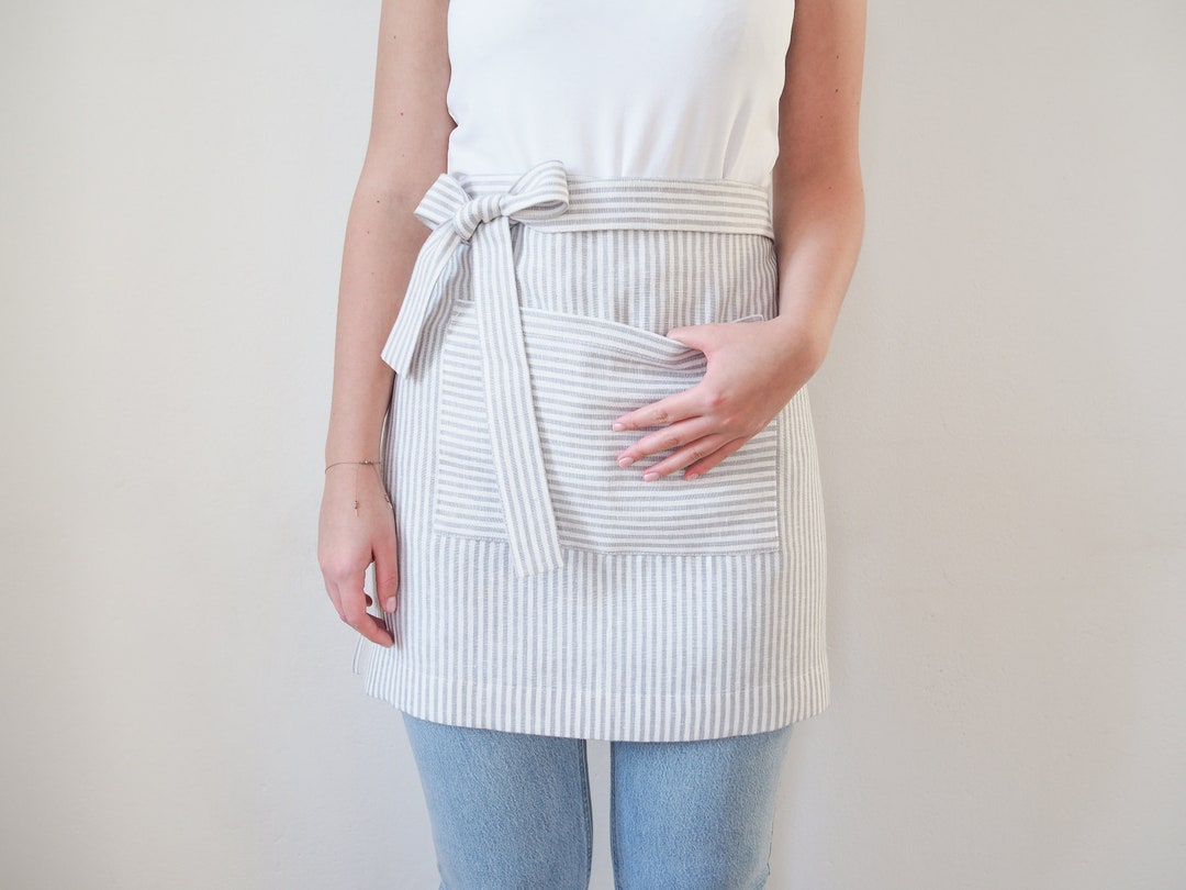 Striped Linen Cafe Apron. Perfect Gift Idea. Linen Half Apron - Etsy