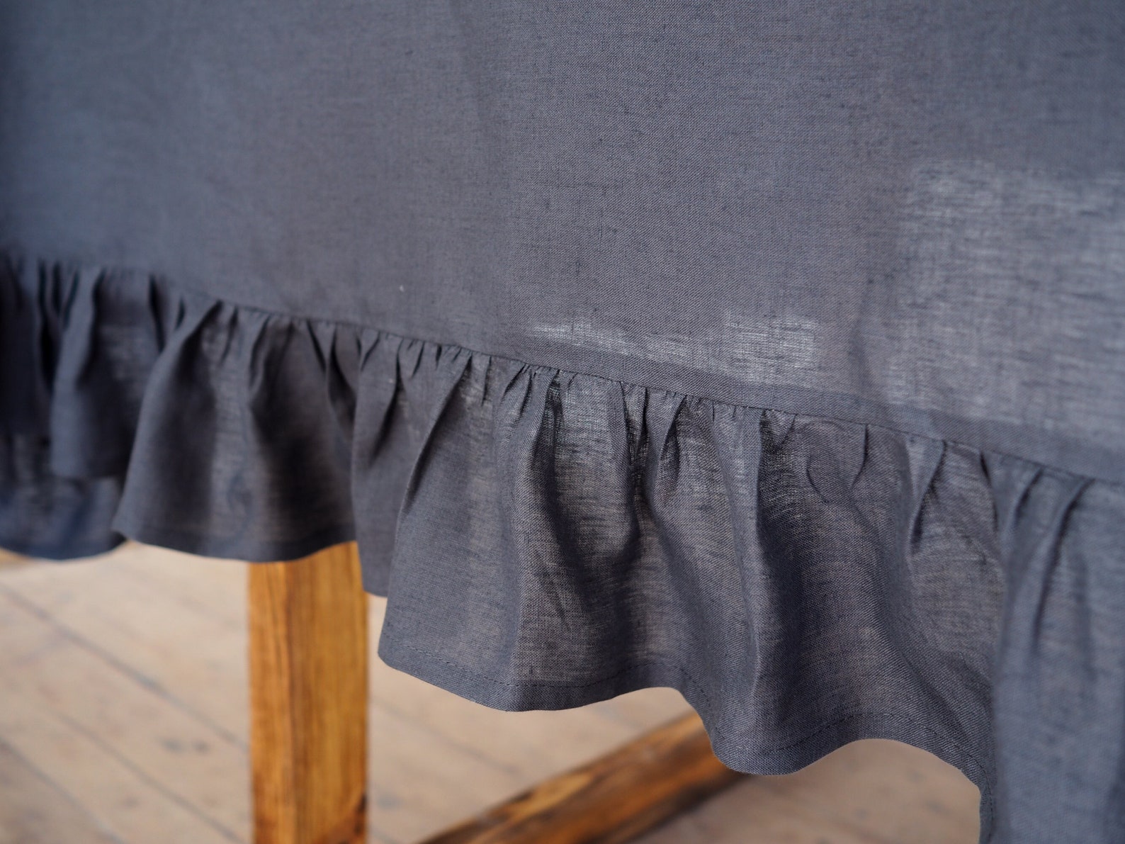 Charcoal Ruffled Linen Tablecloth. Farmhouse-style Tablecloth - Etsy