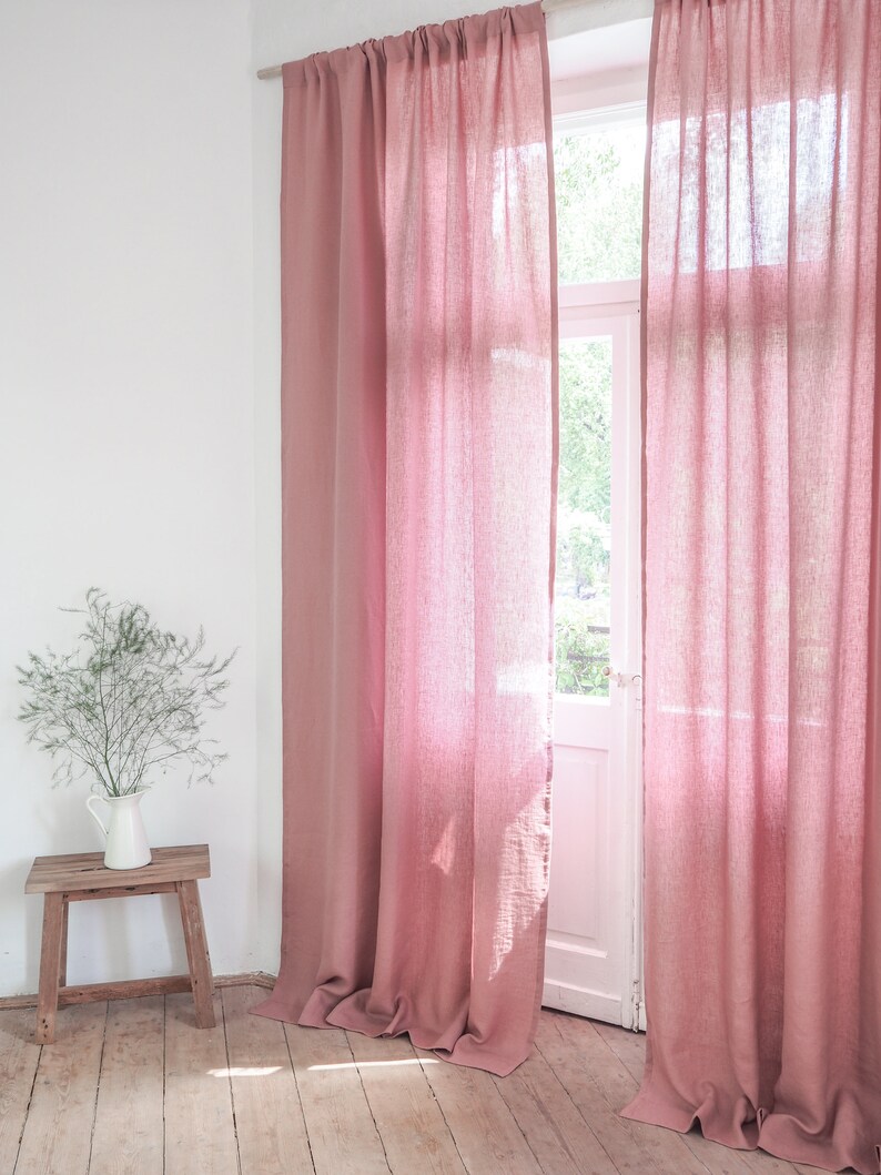 Dusty pink stonewashed linen curtain made of MEDIUM LINEN 160 | Etsy