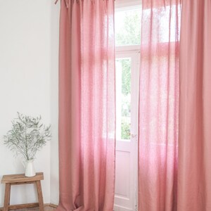 Dusty Pink Linen Curtain Made of MEDIUM LINEN 160 G/m2. Tie - Etsy