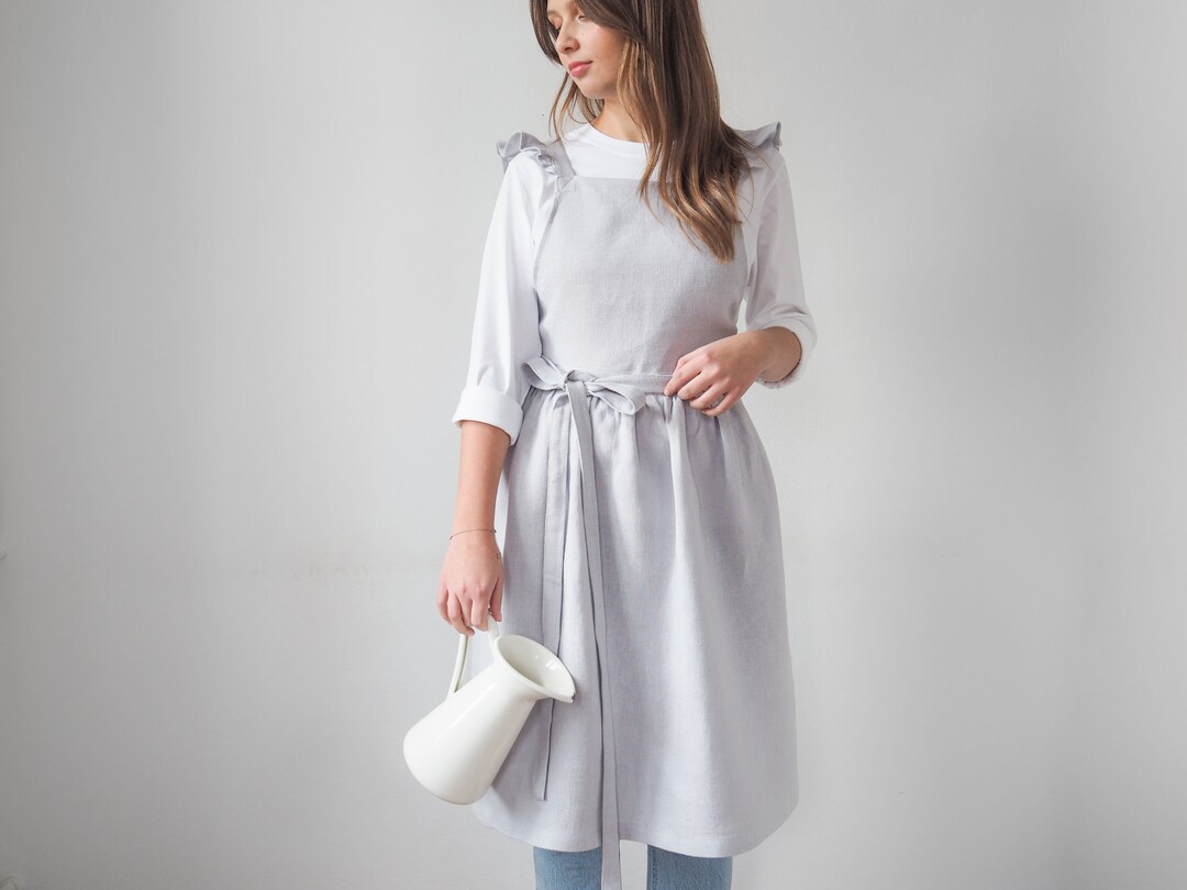 Linen Pinafore Apron With Ruffles, Cooking Smock - Etsy