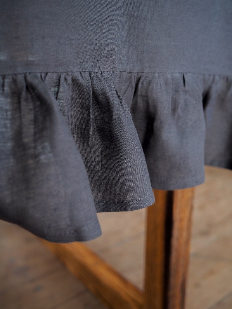 Charcoal Ruffled Linen Tablecloth. Farmhouse-style Tablecloth - Etsy