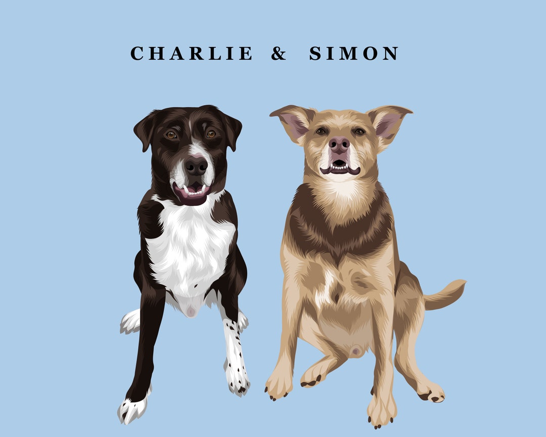 Custom Pet Vector Portrait Full Body Dogs & Cats, Personalized Hand ...