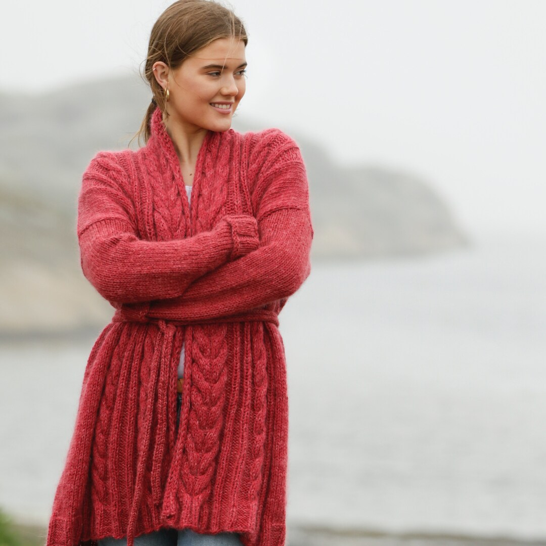 Cable Cardigan KNITTING KIT Winter Cardinal Superfine Alpaca Mohair ...