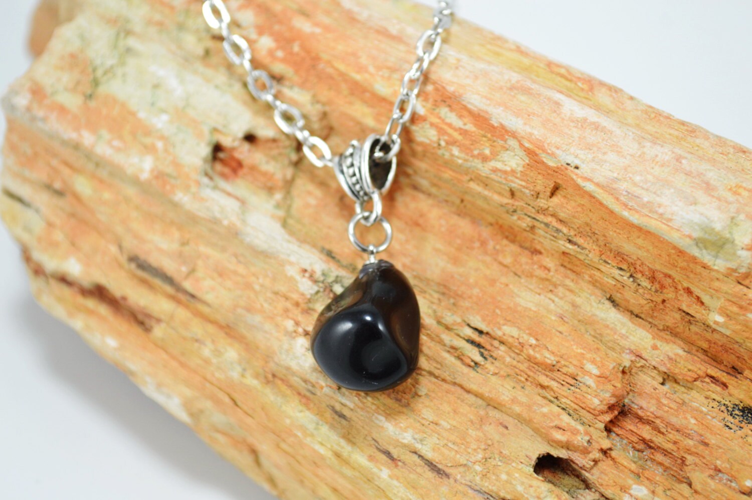 Apache Tears Necklace, Tumbled Apache Tears Necklace, Black Stone ...
