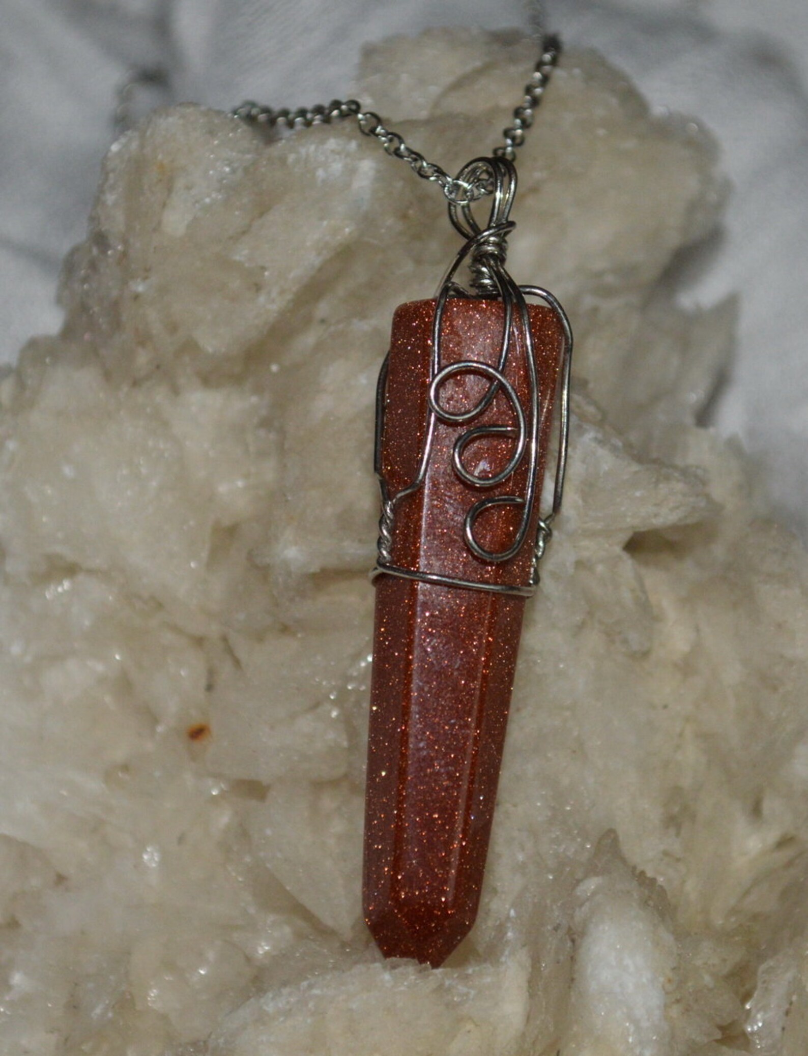Goldstone Pendant Necklace: Silver Wire Wrapped Healing Crystal - Etsy
