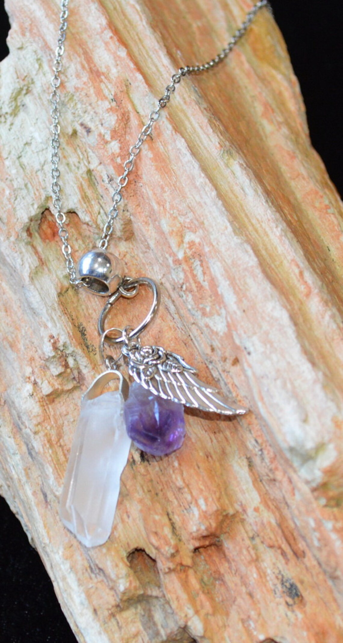 Amethyst Quartz Angel Wing Necklace: Healing Crystal Jewelry - Etsy