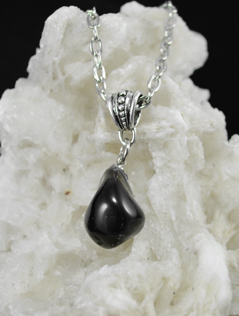 Apache Tears Necklace, Tumbled Apache Tears Necklace, Black Stone ...