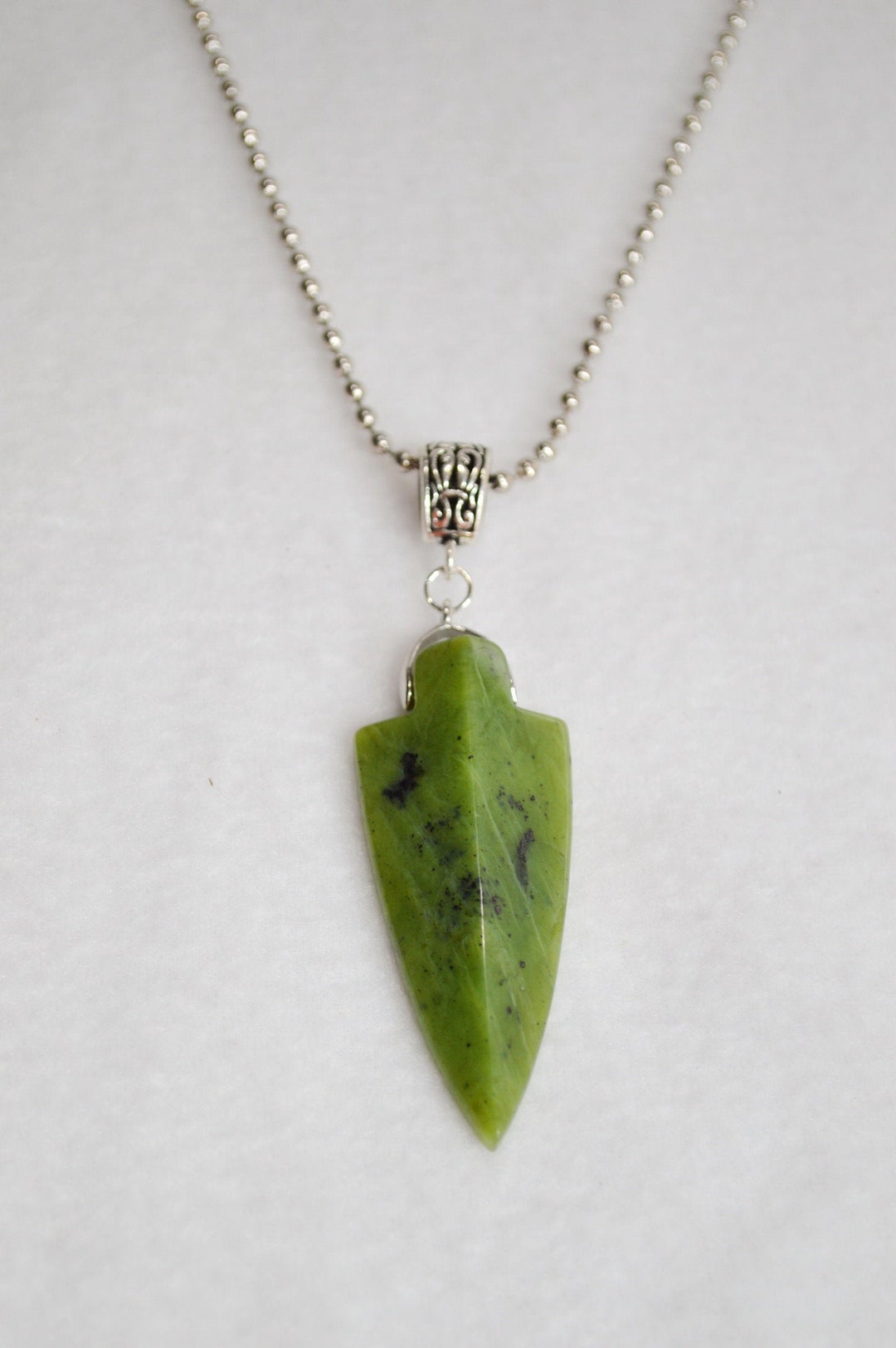 Green Jade Arrowhead Pendant Necklace: Stainless Steel Chain - Etsy