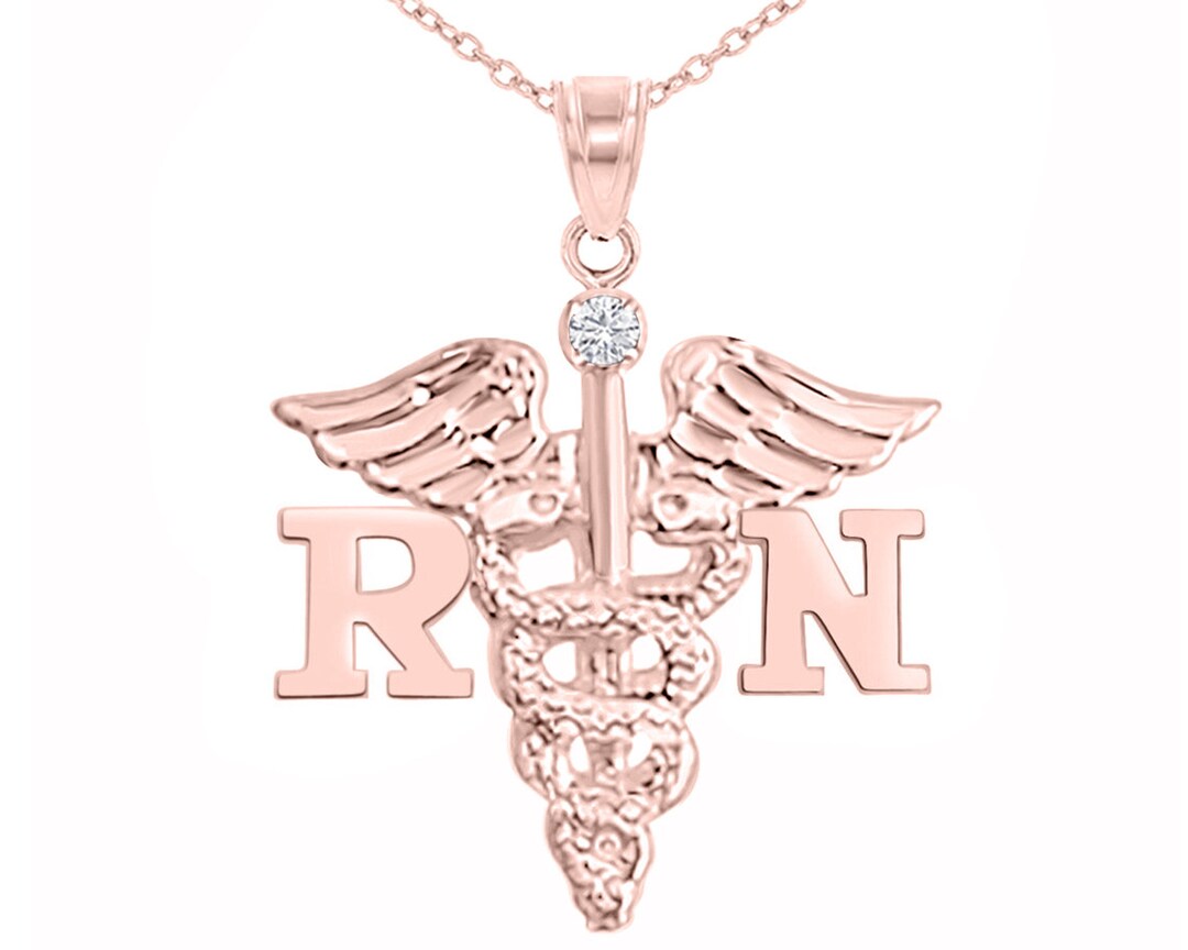 RN Nurse Diamond Necklace 14K Rose Gold - Etsy