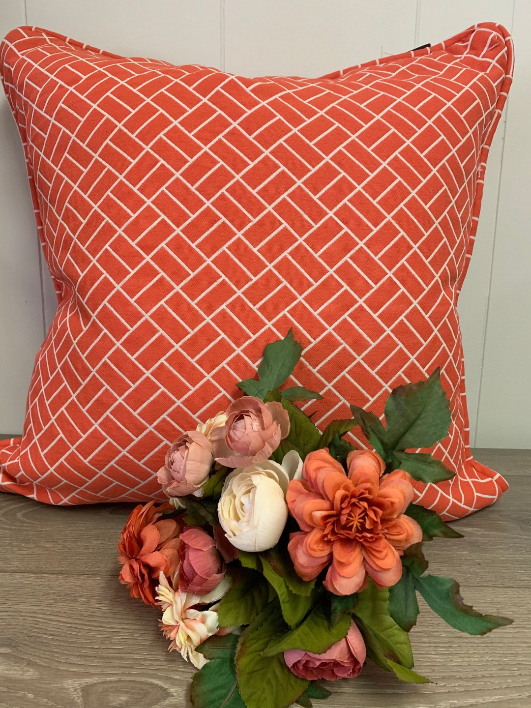 Coral Orange Geometric Pillow Cover, 18x18 - Etsy