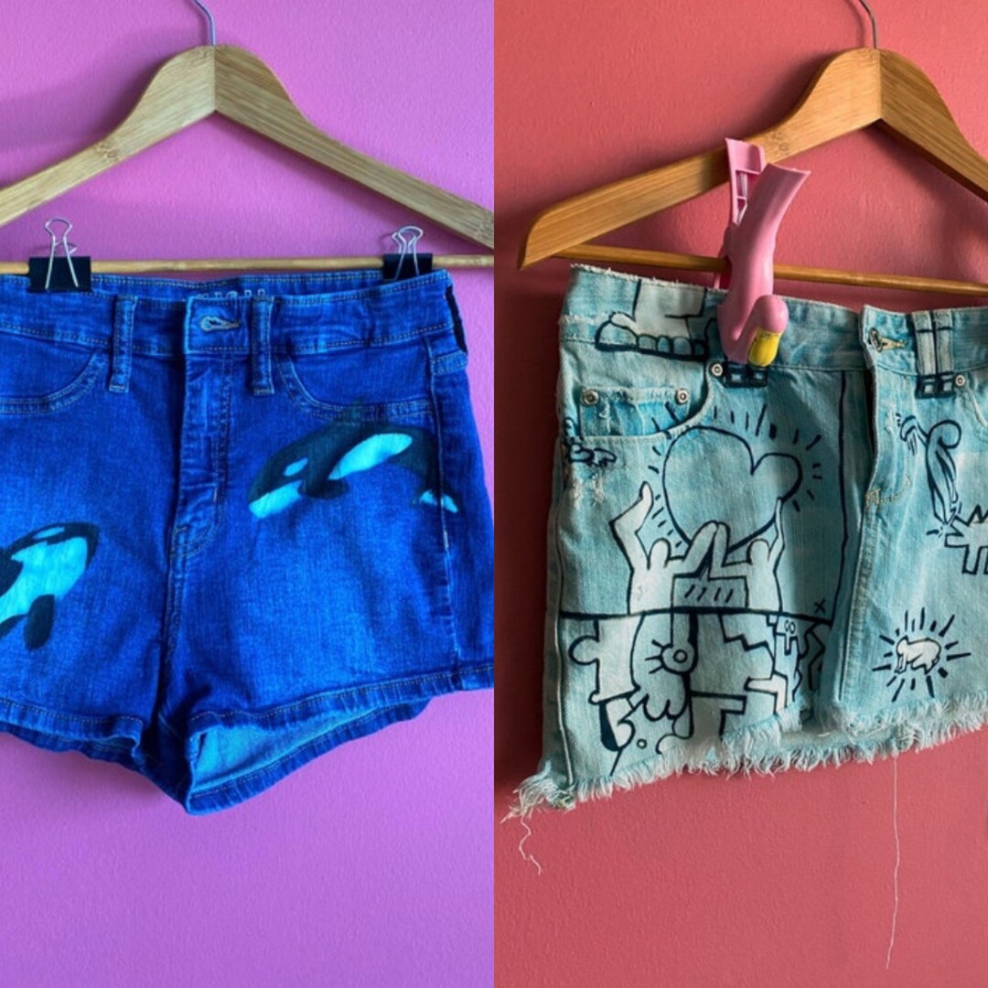 Orca Whale Shorts / Denim Orca Shorts / Hand Painted Shorts / Animal ...