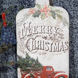 Red Truck Christmas Sign, Vintage Wood Bread Board, Cutting Board - Etsy