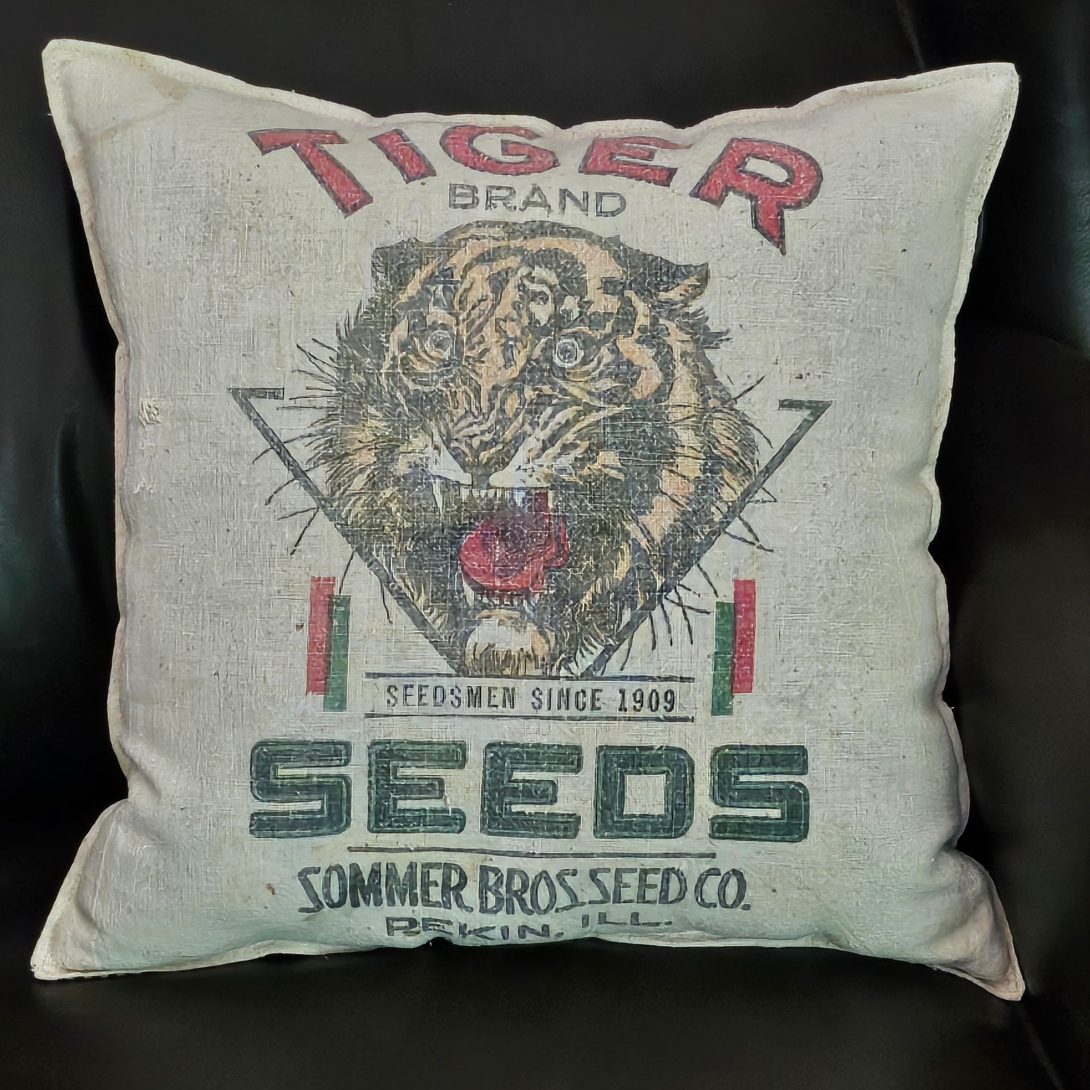 Tiger Brand Seeds, Antique Seed Sack Pillow, Rare Print, Roaring Tiger ...