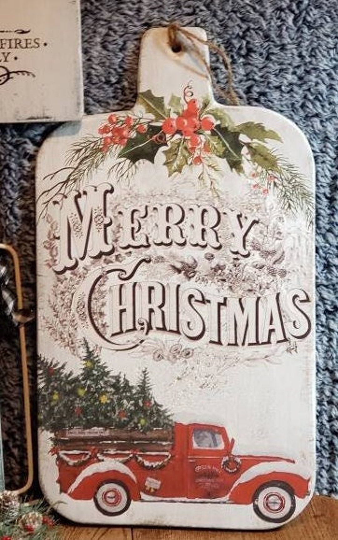 Red Truck Christmas Sign, Vintage Wood Bread Board, Cutting Board - Etsy
