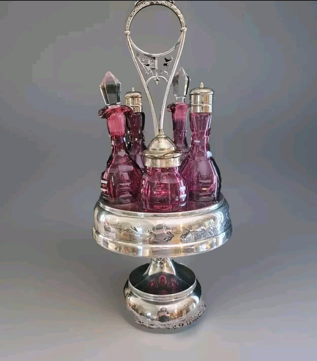 Antique Cranberry Glass Cruet Set With Silverplate Carousel, 5 Piece - Etsy