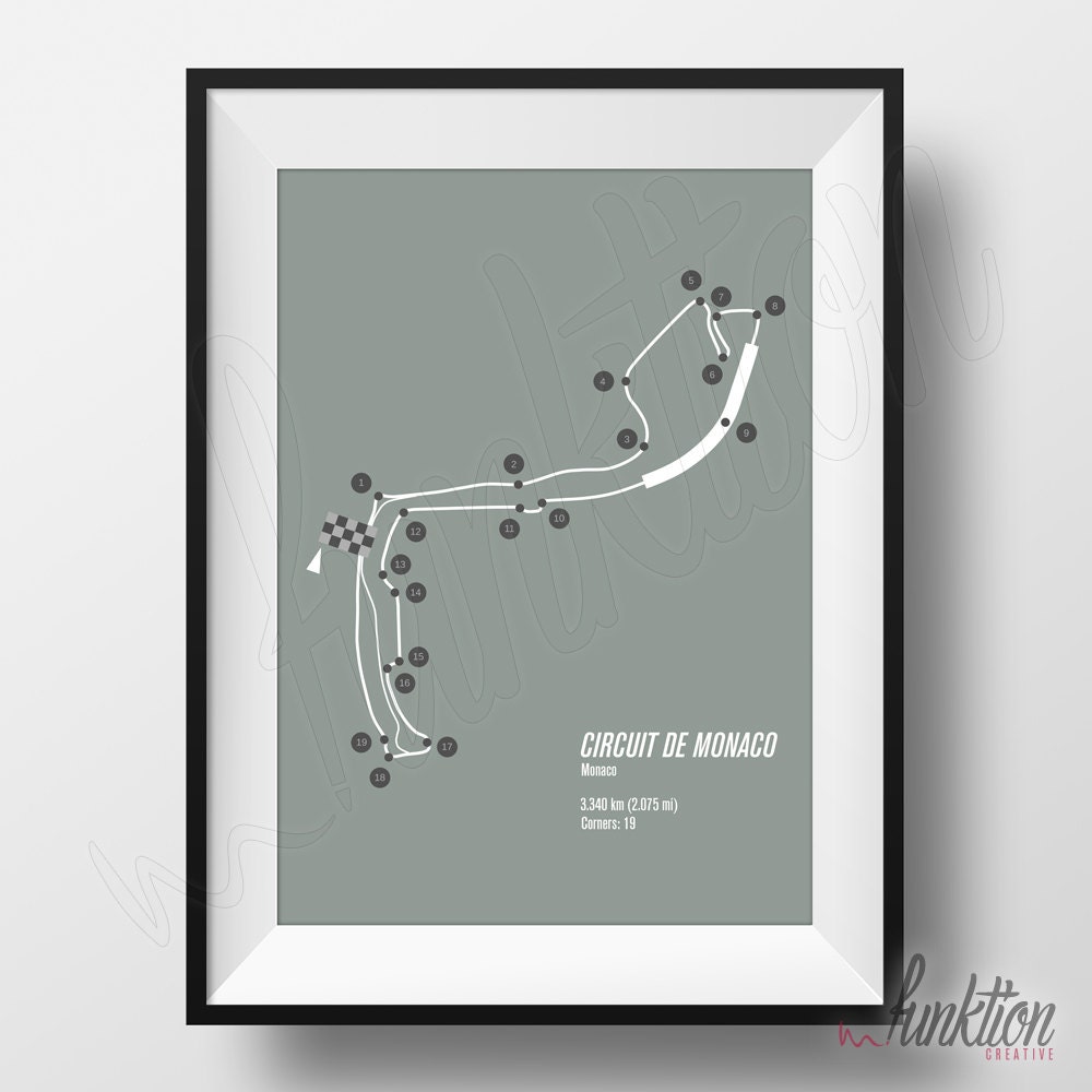 Circuit De Monaco Print Formula 1 Edition F1 Race Track Circuit Map 8 X ...
