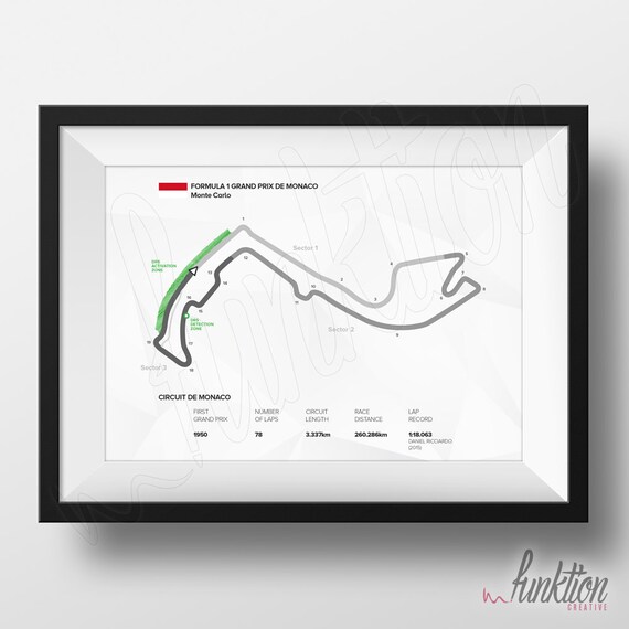Circuit De Monaco Formula 1 Edition F1 Race Track Map 8 - Etsy